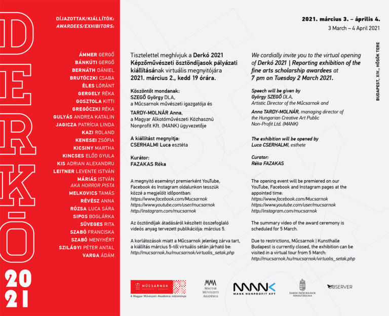 Meghívó / Derkó 2021 online kiállítás a Műcsarnokban - alkotomuveszet.hu
